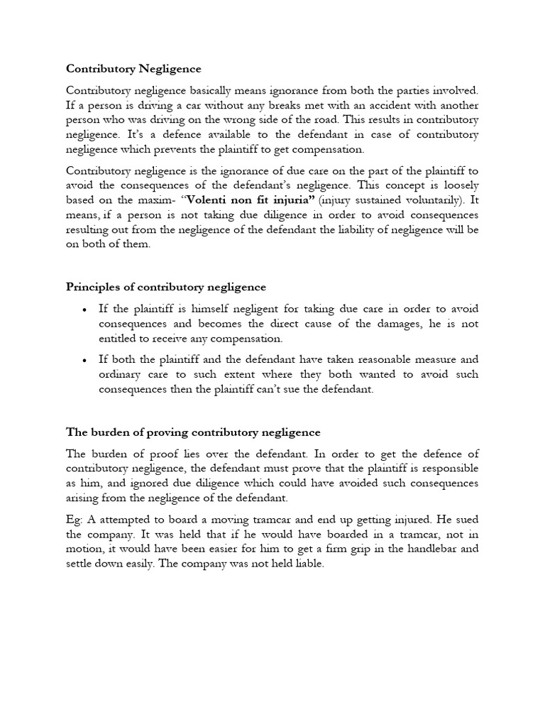 Contributory Negligence | PDF | Negligence | Contributory Negligence
