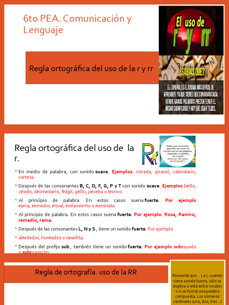 Regla Ortográfica Del Uso de La R y Rr. 6to Pae. | PDF | Comunicación humana | Lingüística