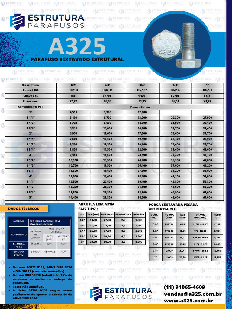 Tabela de Peso Parafusos Sextavados A325 | PDF | Equipment | Secondary Sector Of The Economy