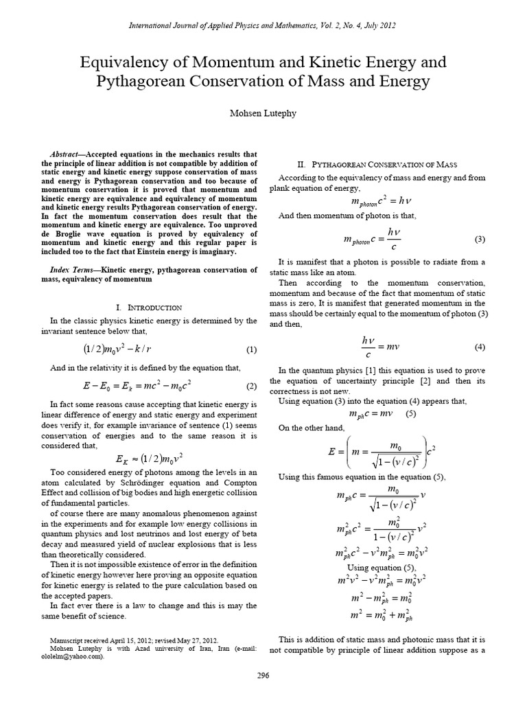 2012 Equivalency of Momentum and Kinetic Energy and Pythagorean ...