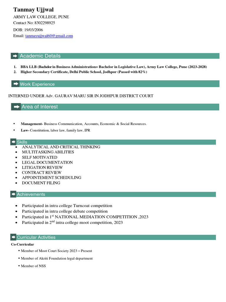 Resume of Tanmay Ujjwal | PDF