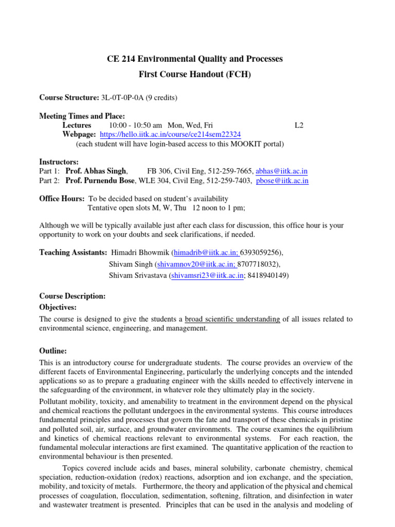 CE214 - FCH - Environmental Quality and Processes | PDF | Redox | Chemical Reactions
