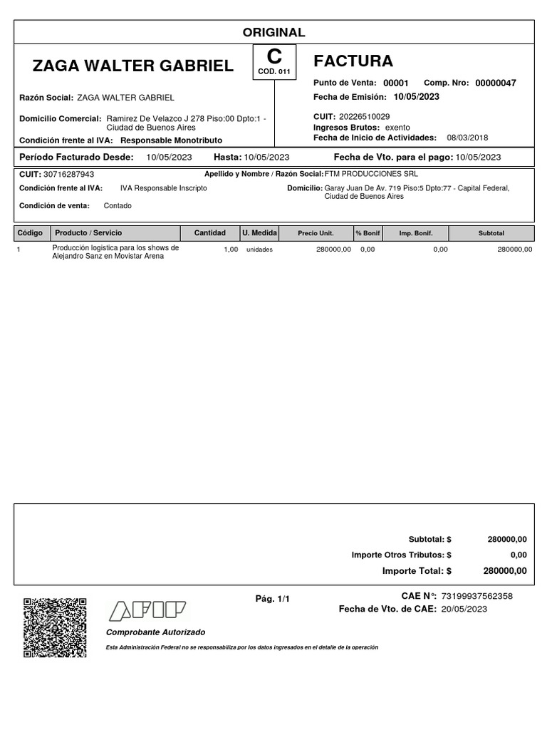 Zaga Walter Gabriel Factura: Original | PDF