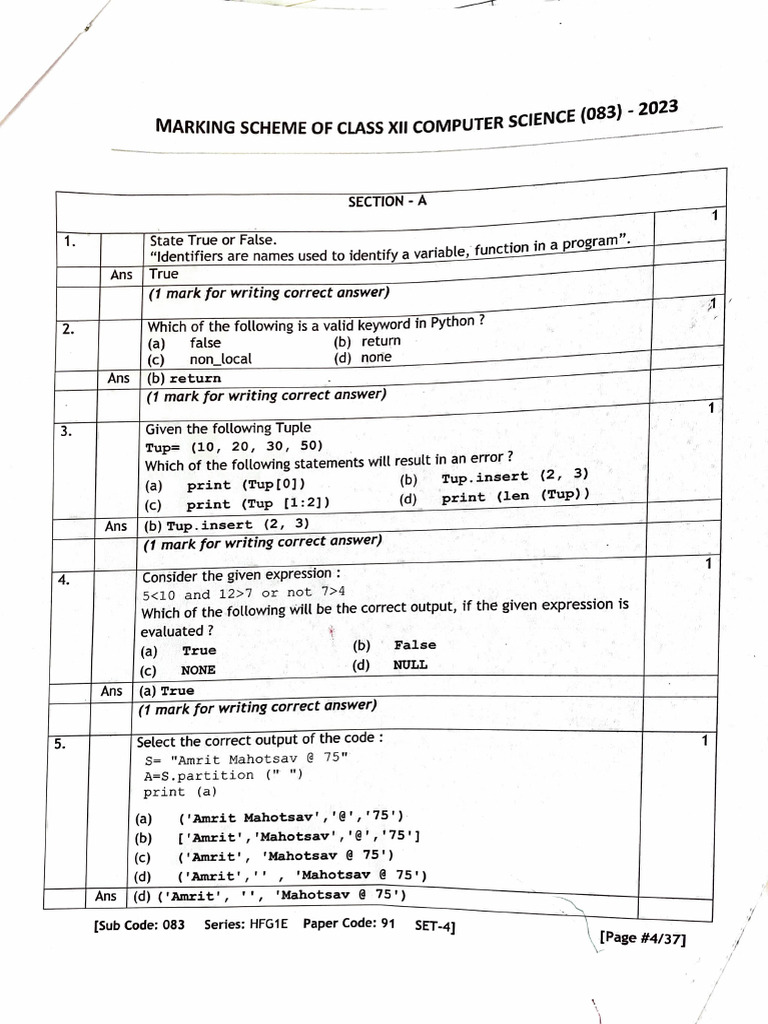 Marking Scheme CS 2023 | PDF