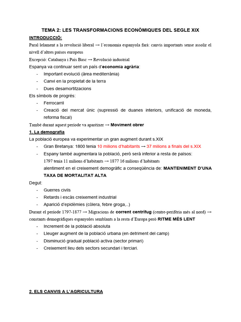 Tema 2 - Les Transformacions Econòmiques Del Segle Xix | PDF