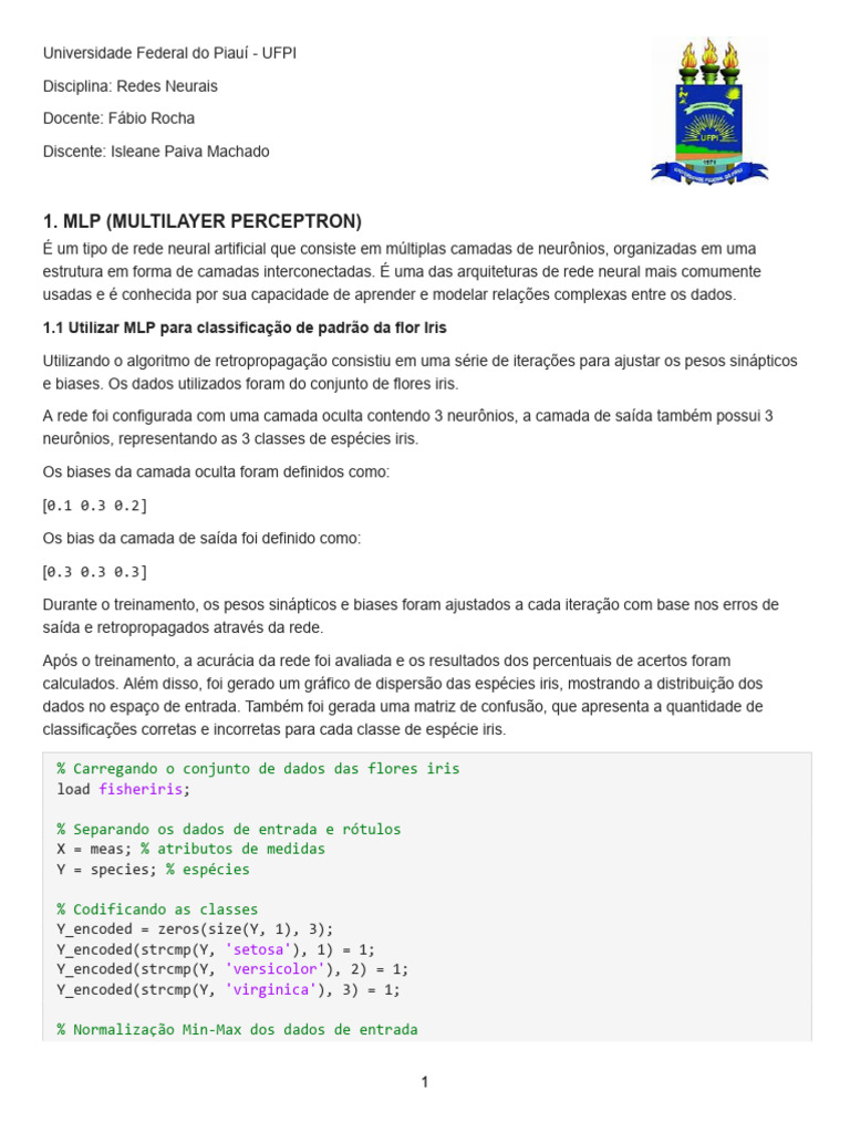 MLP Trabalho Isleane | PDF | Rede neural artificial | Neurociência ...