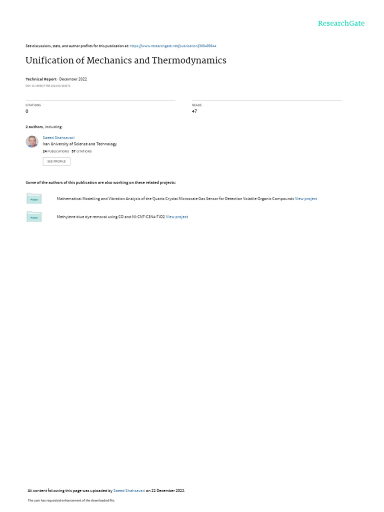 2022 Unification of Mechanics and Thermodynamics | PDF | Entropy | Thermodynamics