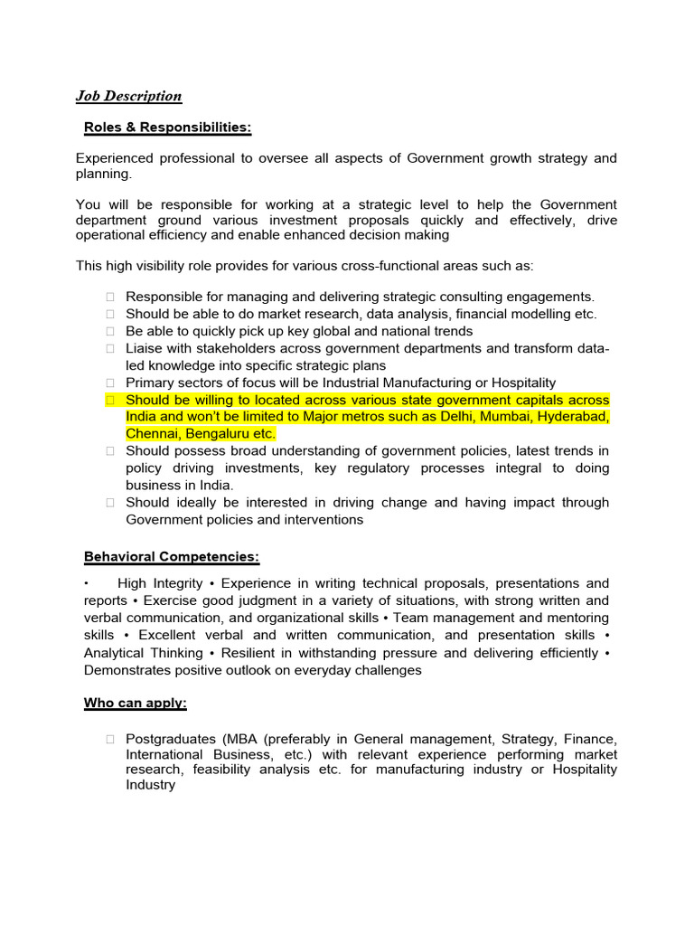 Job Description - Management Consultant | PDF | Consultant | Experience