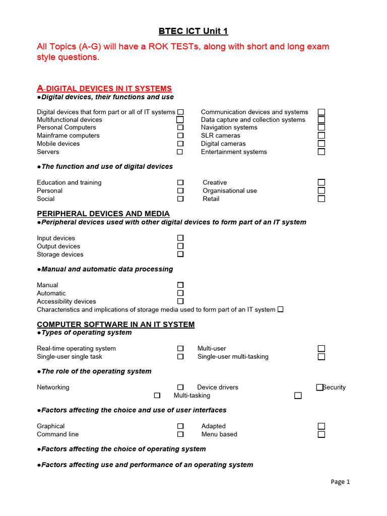 Unit 1 Tick Sheet - All Topics | PDF | Operating System | Computer Network