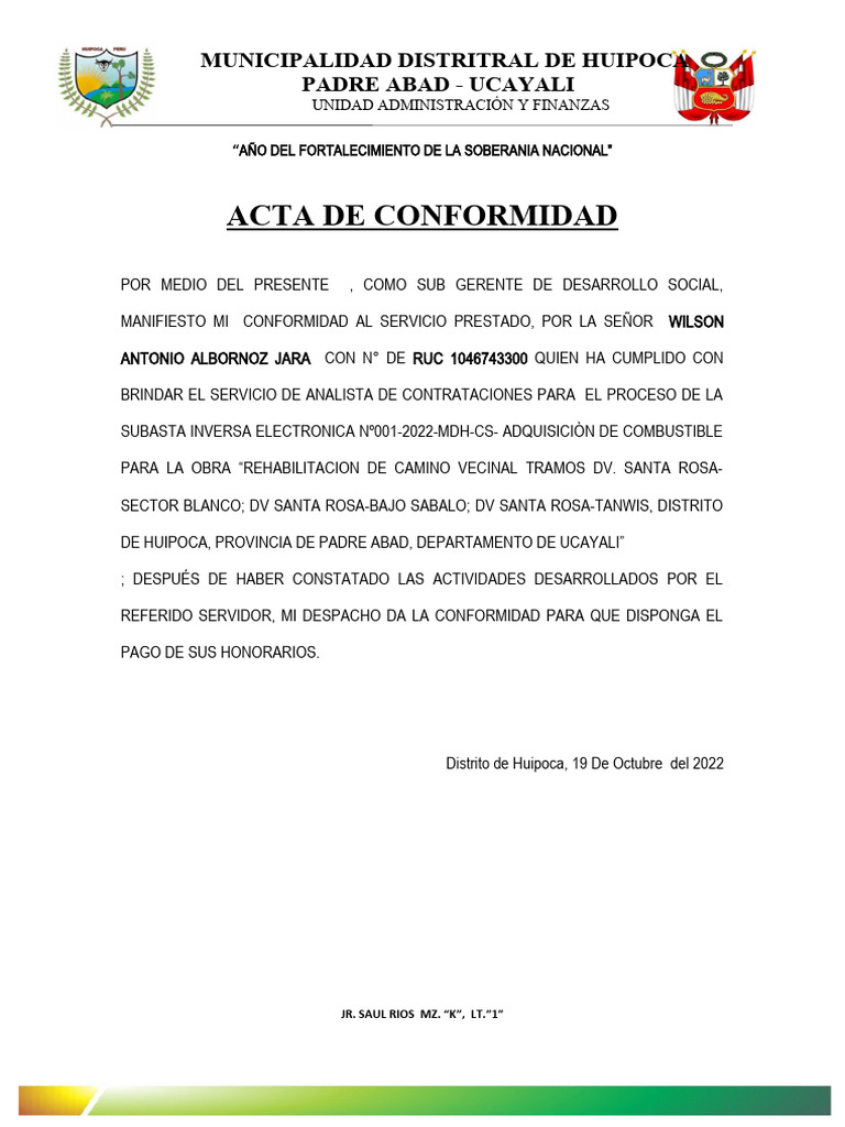 Acta de Conformidad | PDF