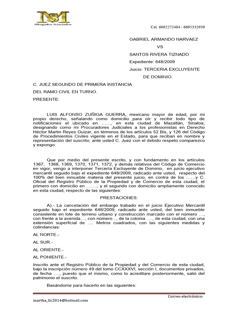 Terceria Excluyente | PDF | Propiedad | Derecho civil (sistema legal)