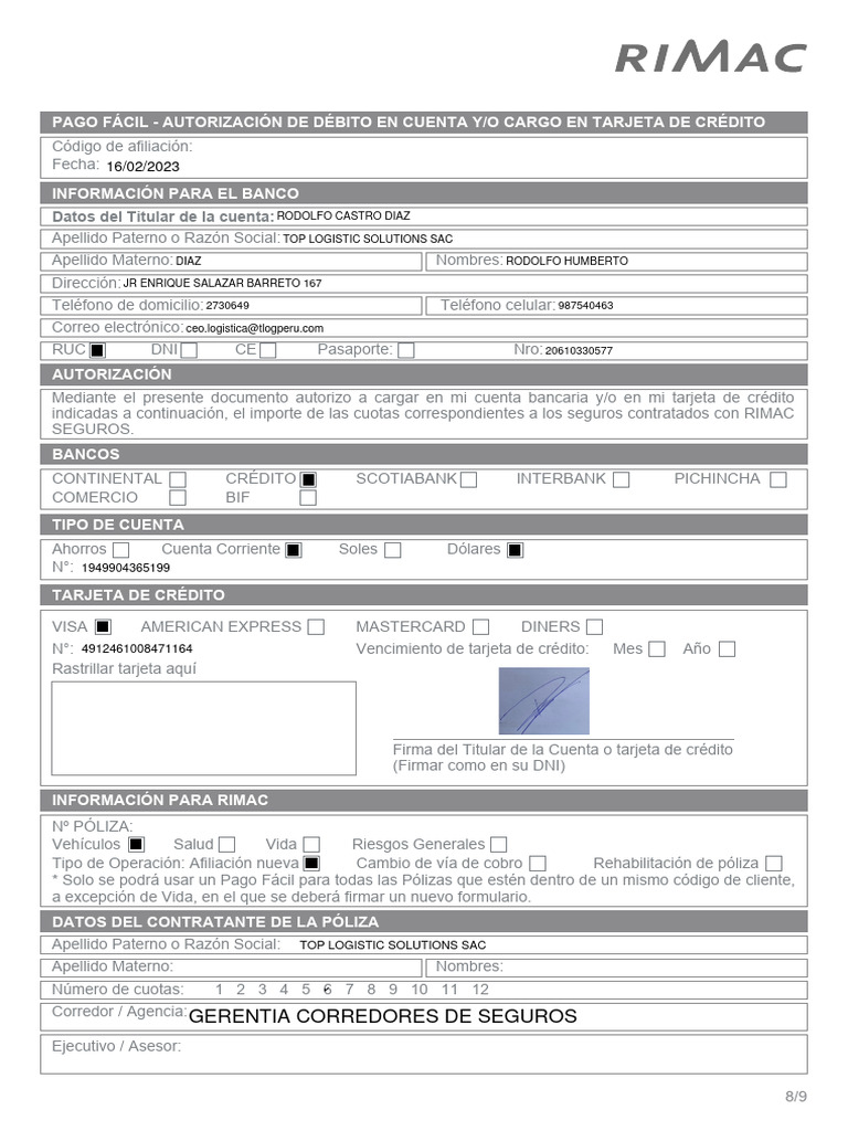 Rimac Pago Facil Editable Digital | PDF