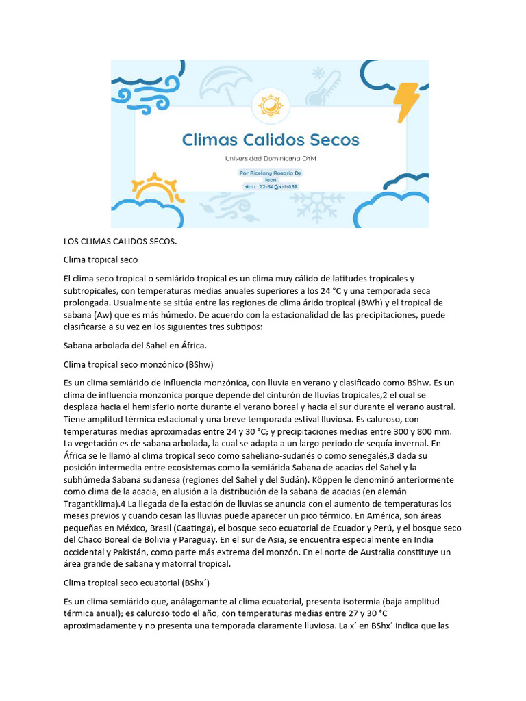 Los Climas Calidos Secos | PDF | Clima | Ciencias de la Tierra