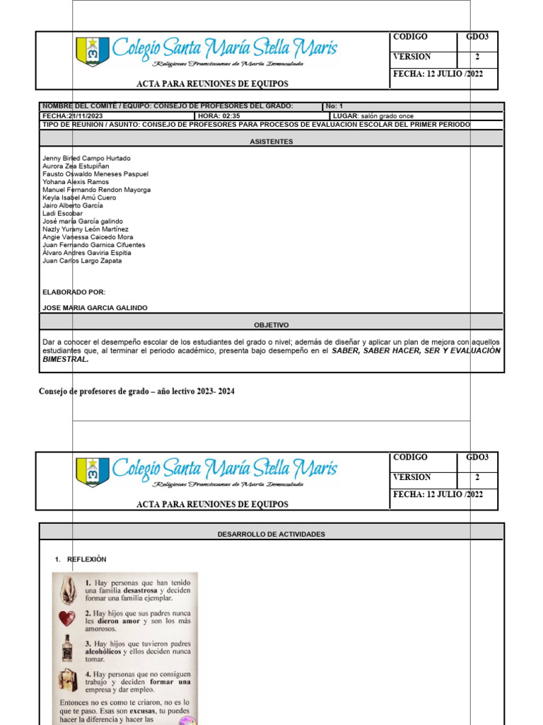 Acta+consejo+de+profesores 10a y 10B | PDF