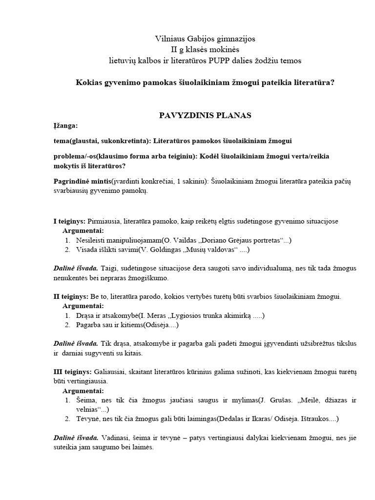 Plano Pavyzdys | PDF