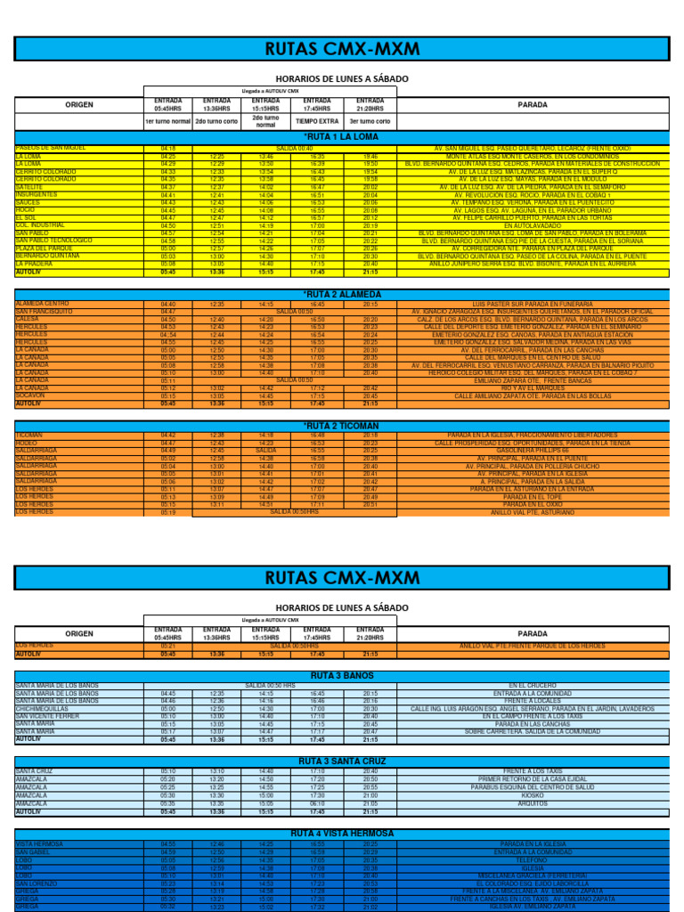 Horarios de Rutas a Autoliv CMX | PDF | México independiente | Politica de mexico