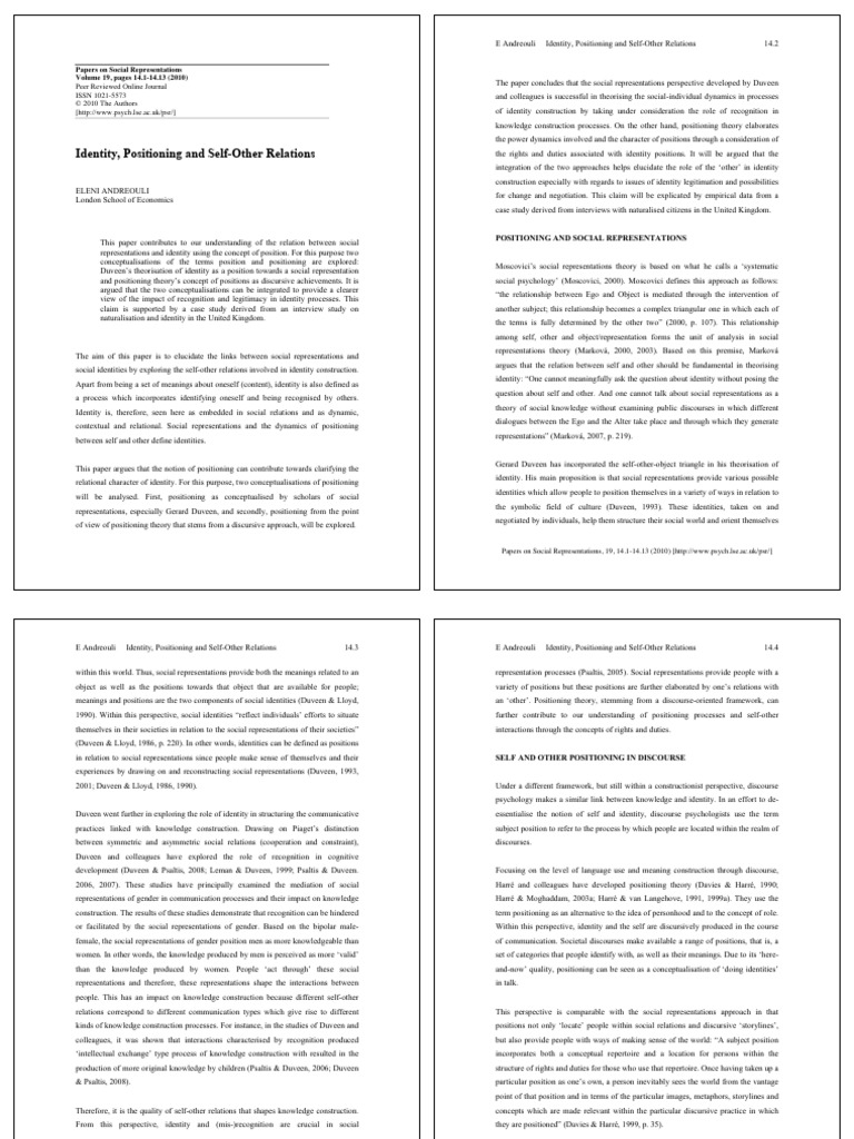 ANDREOULI - Identity, Positioning and Self-Other Relations | PDF ...