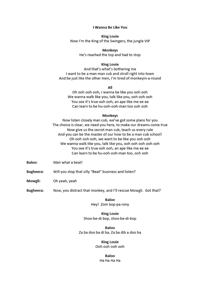 I Wanna Be Like You Lyrics | PDF