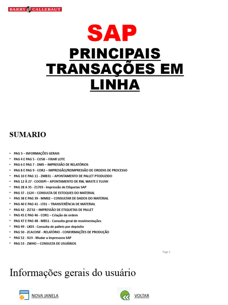 Sap Principais Transações Linha Download Grátis Pdf Impressão