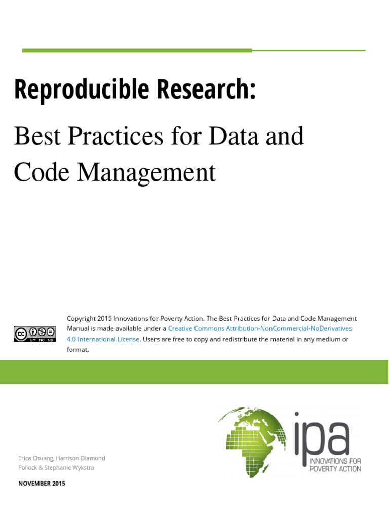 IPA Best Practices For Data and Code Management Nov 2015 | PDF | Computer File | Data
