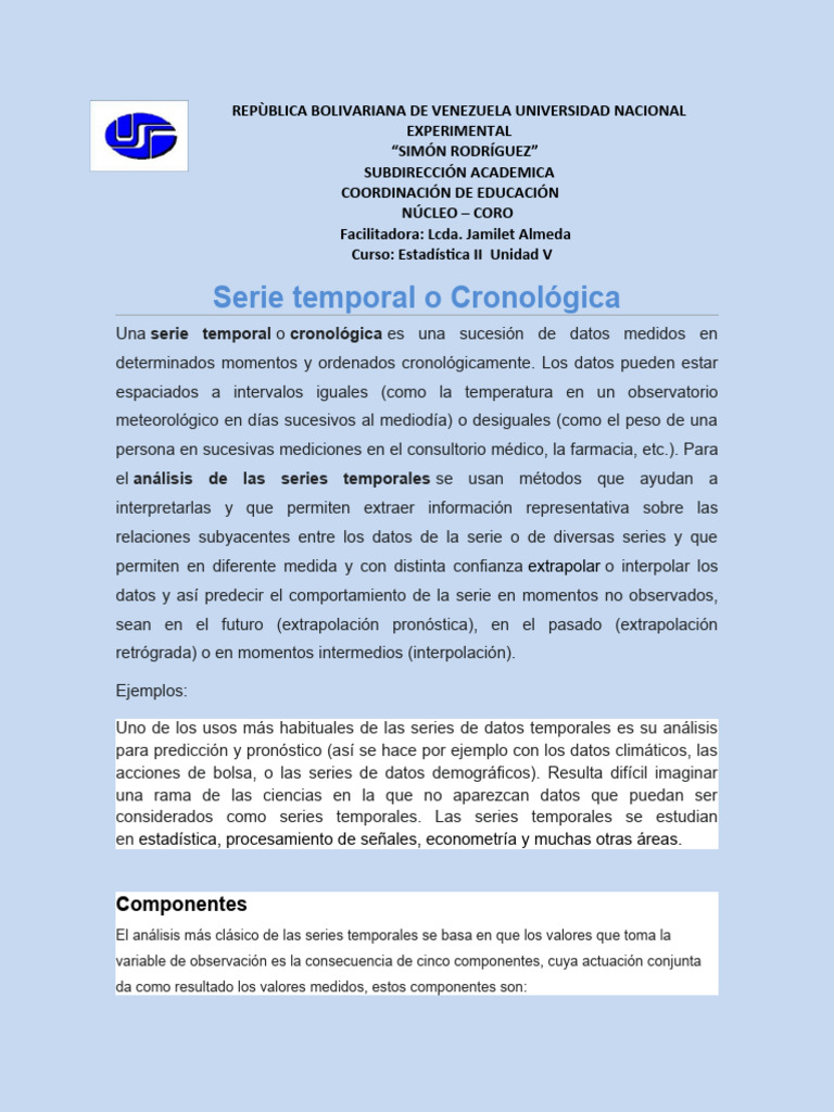 Serie Temporal o Cronológica Estadistica II | PDF | Series de tiempo ...