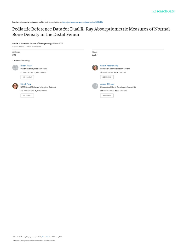 Pediatric Reference Data For Dual X-Ray Absorptiom | PDF | Osteoporosis ...