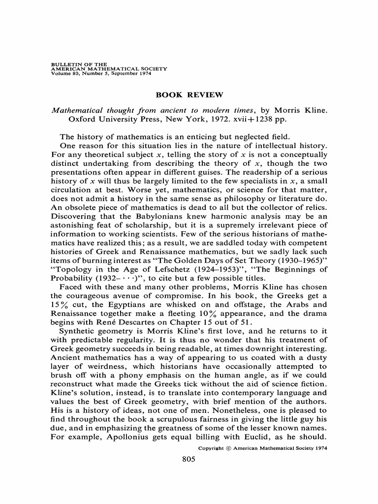 Mathematical Thought From Ancient To Modem Times, by Morris Kline | PDF ...