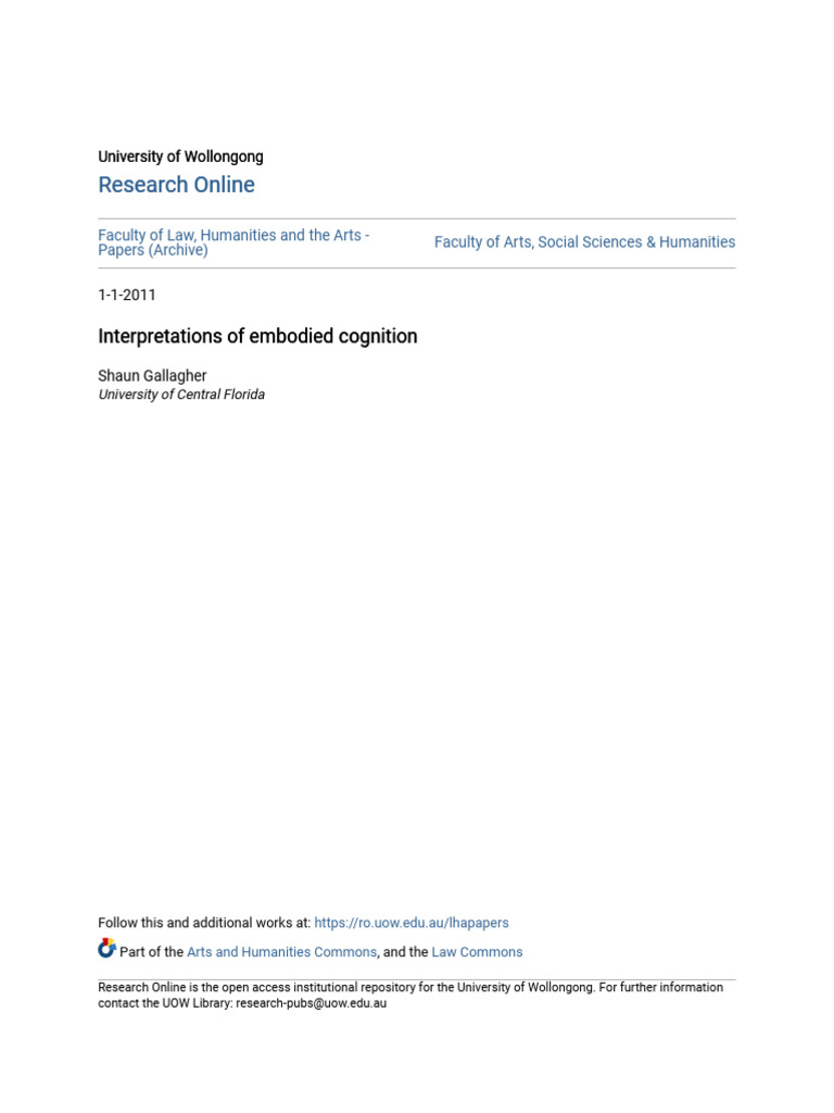 Interpretations of Embodied Cognition | PDF | Embodied Cognition | Cognitive Science