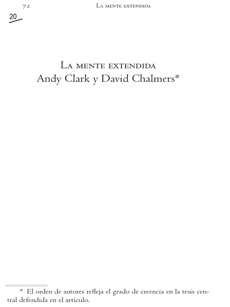Clark y Chalmers - La Mente Extendida | PDF | Mente | Memoria