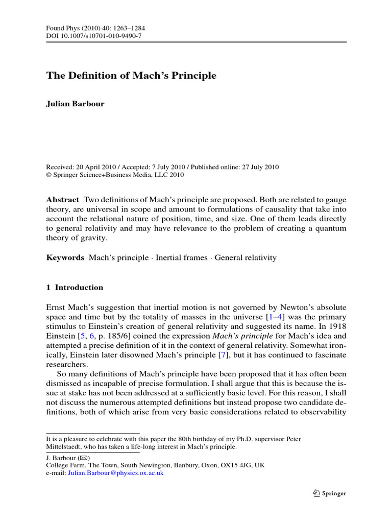 2010 The Definition of Mach's Principle | PDF | Space | General Relativity