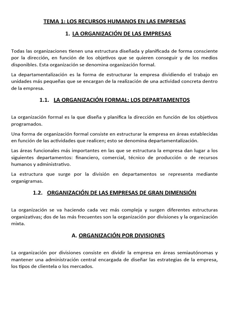TEMA 1 LOS RECURSOS HUMANOS EN LAS EMPRESAS | PDF | Gestión de recursos humanos | Business