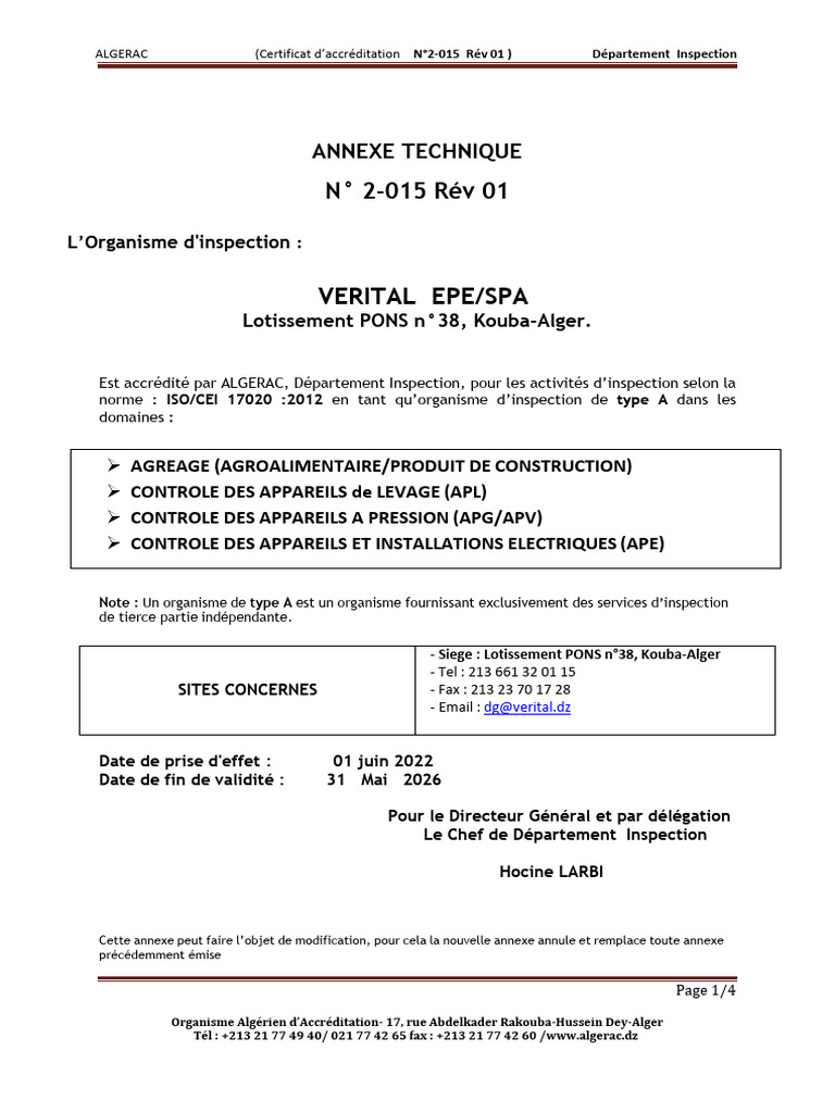 Accréditation de Verital par ALGERAC | PDF