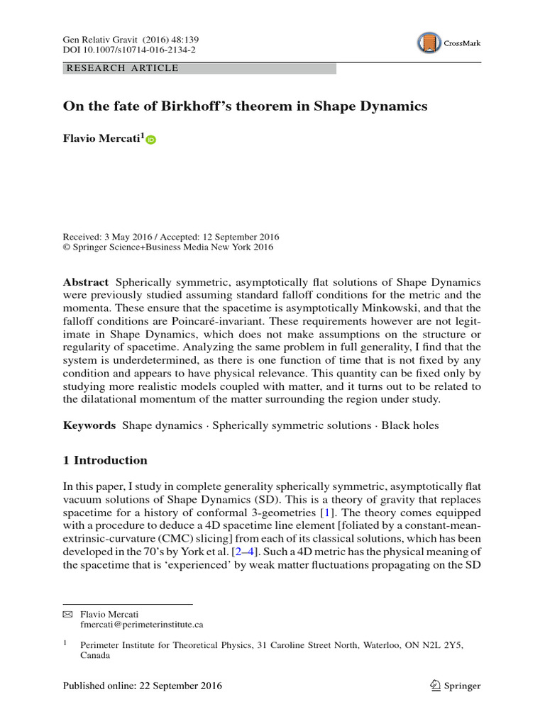 2016 On The Fate of Birkhoff's Theorem in Shape Dynamics | PDF ...