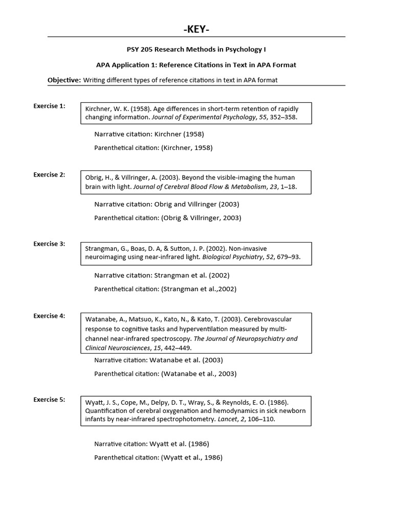 PSY 205 - APA Application 1 - Reference Citations in Text in APA Format ...