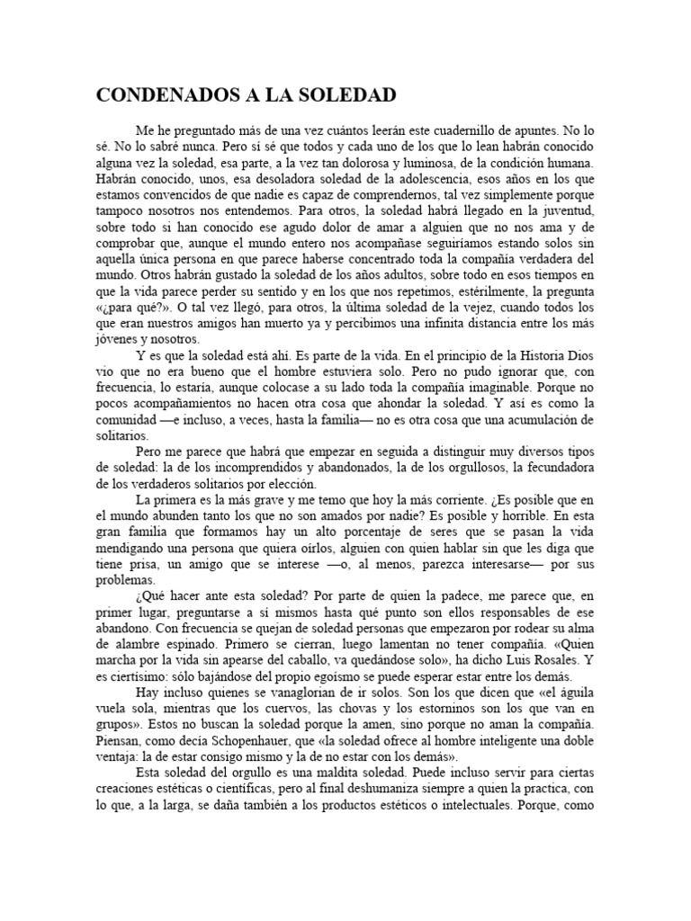 La complejidad de la soledad humana | PDF | Soledad