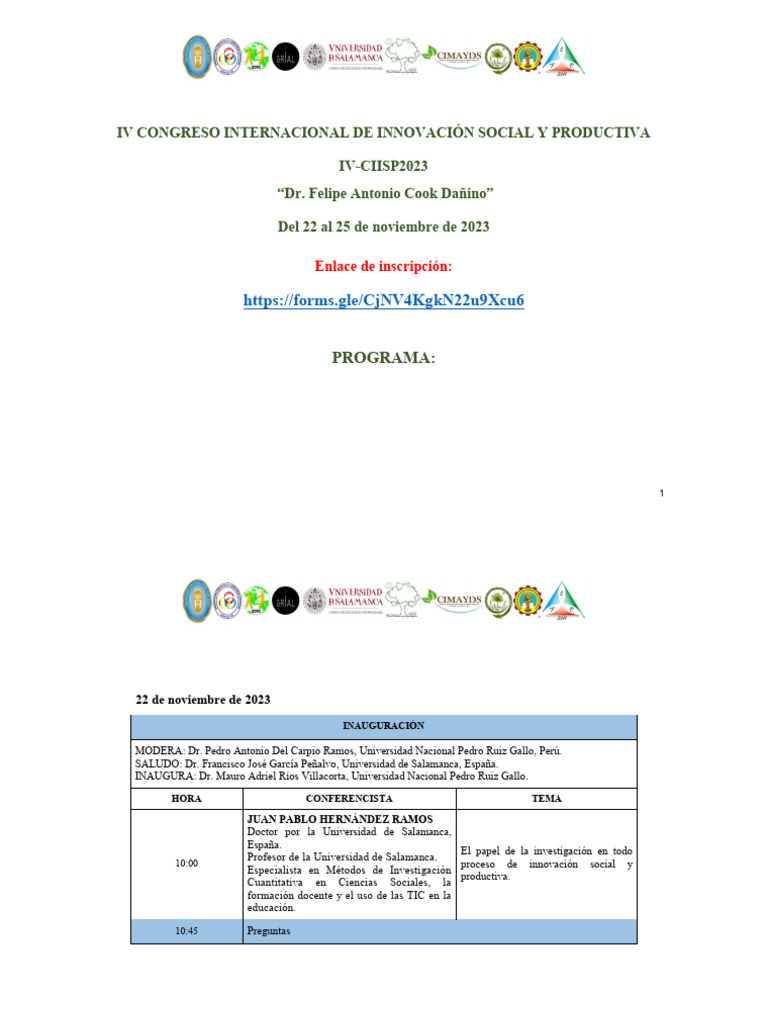 Programa IV-CIISP2023 | PDF | Perú | Universidad