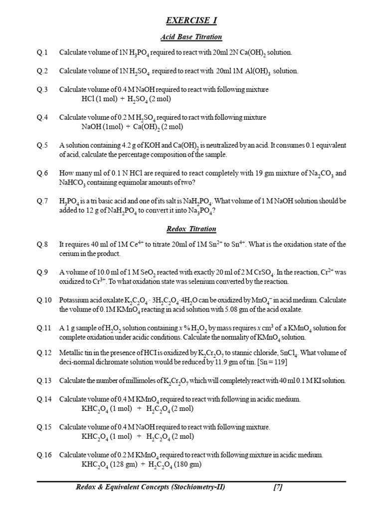 Stoichiometry Worksheet | PDF | Chemistry | Titration