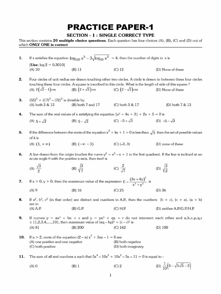 Jee Practice Paper | PDF