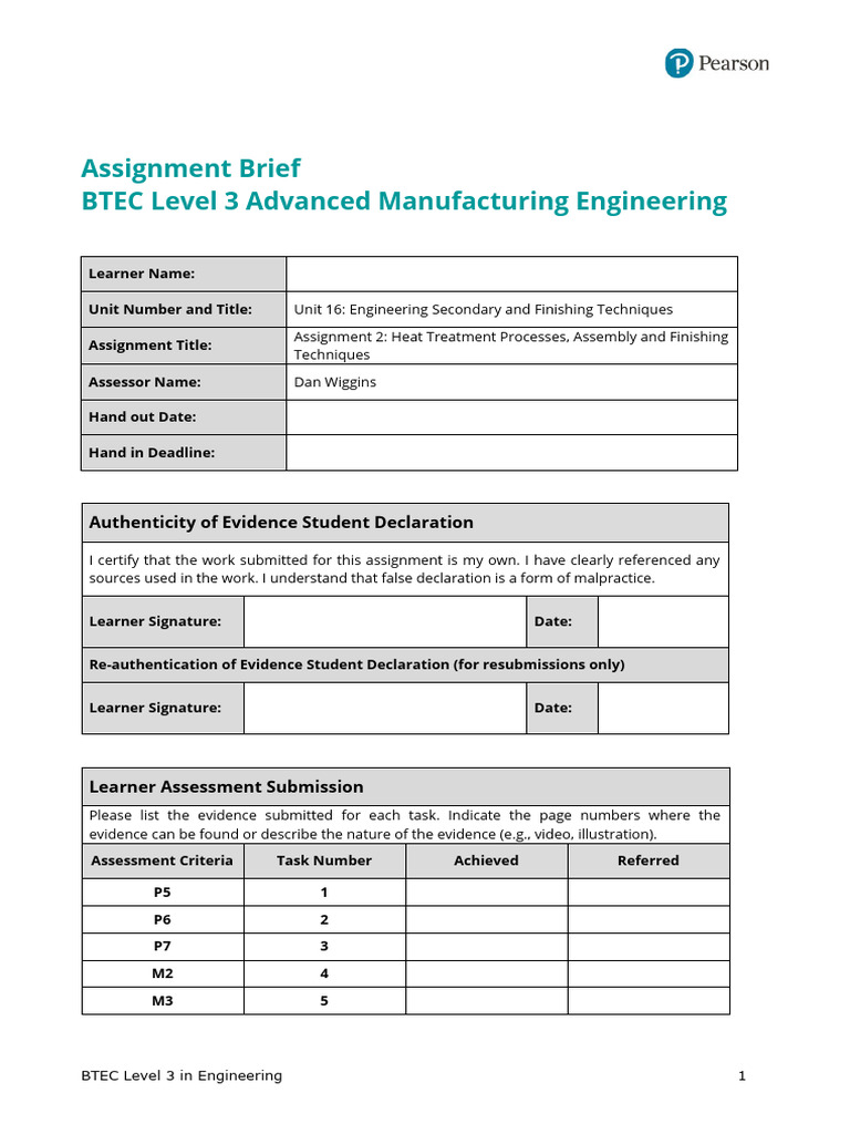 Assignment Brief BTEC Level 3 Advanced Manufacturing Engineering | PDF | Heat Treating | Metallurgy