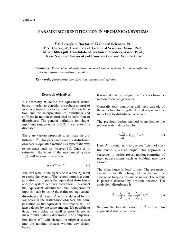 Parametric Identification in Mechanical Systems | PDF | Force | Feedback