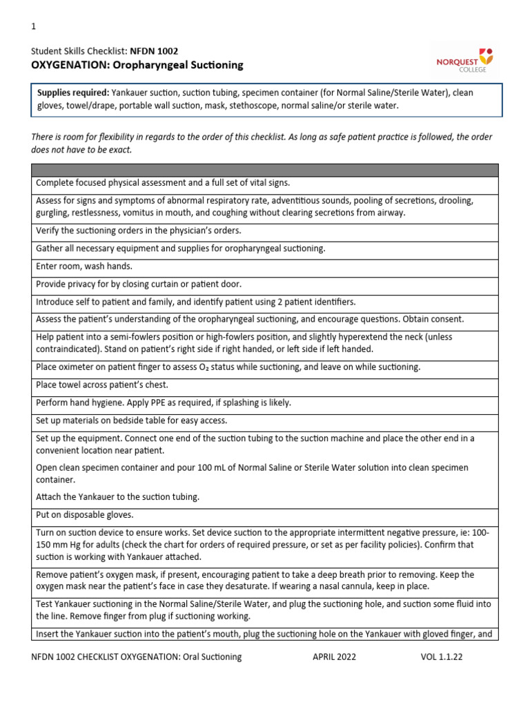 Oropharyngeal Suctioning Guide | PDF | Breathing | Saline (Medicine)