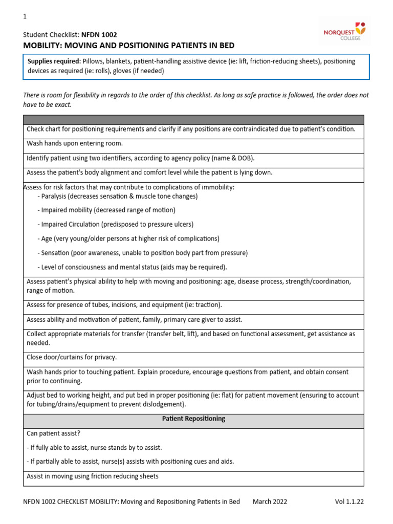 Mobility Moving and Repositioning Checklist Complete (1) NFDN 1002 ...