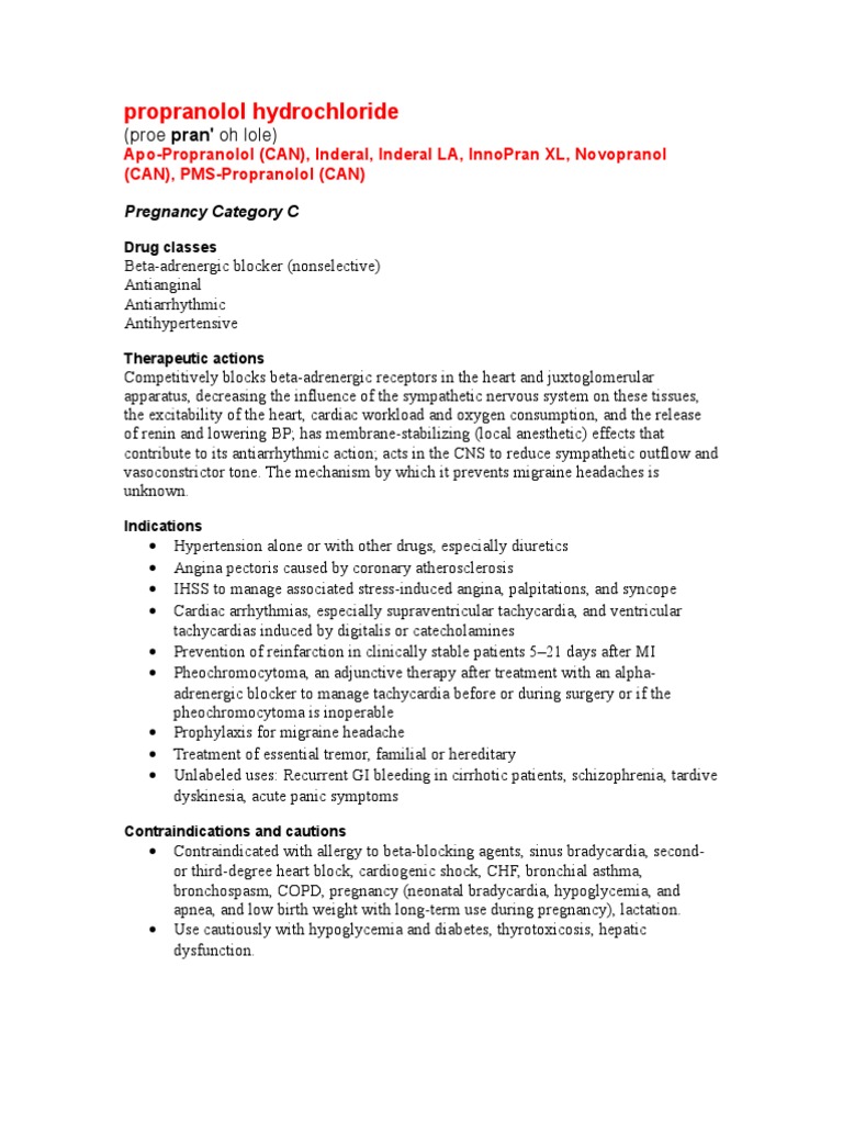 Propranolol Hydro Chloride | PDF | Drugs | Medicine