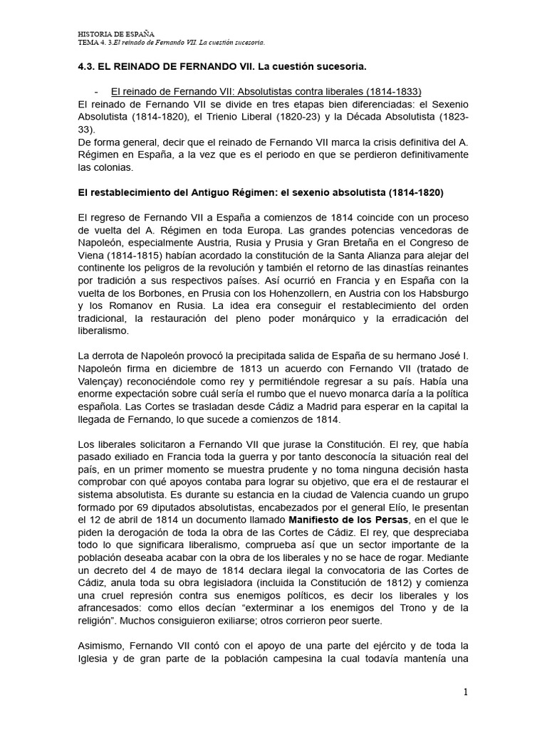 4.3. Reinado de Fernando VII | PDF | España | Gobierno