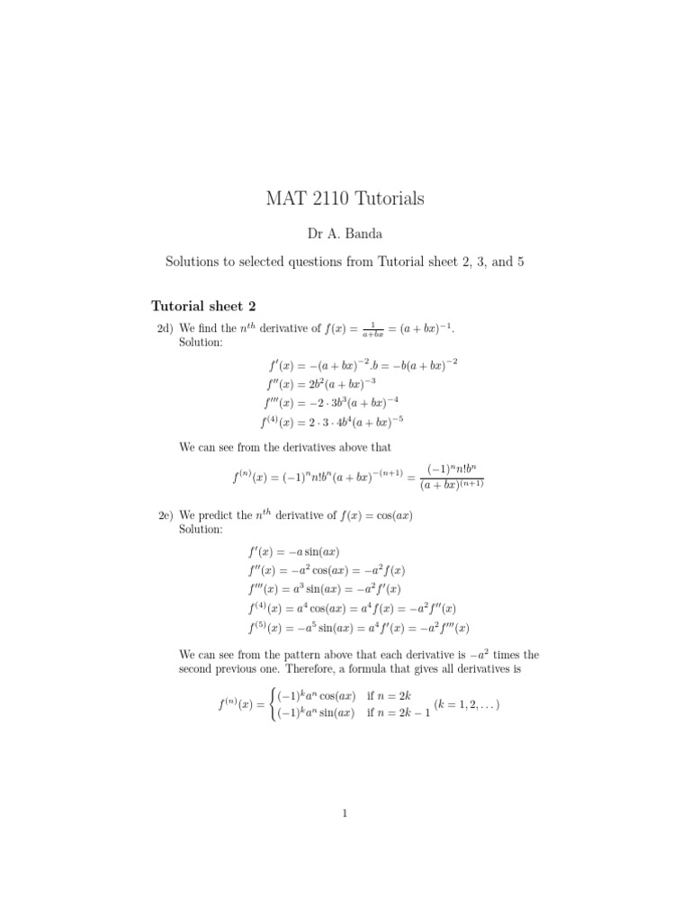 Calculus Derivatives & Integrals Solutions | PDF