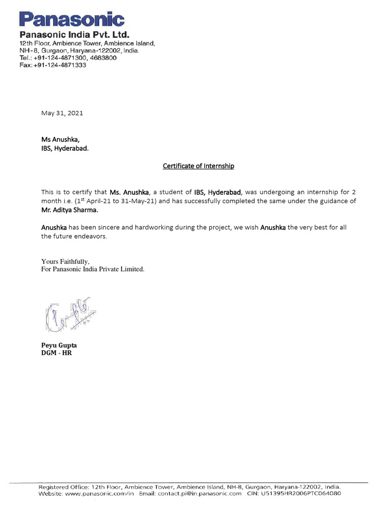 Internship completion certificate | PDF