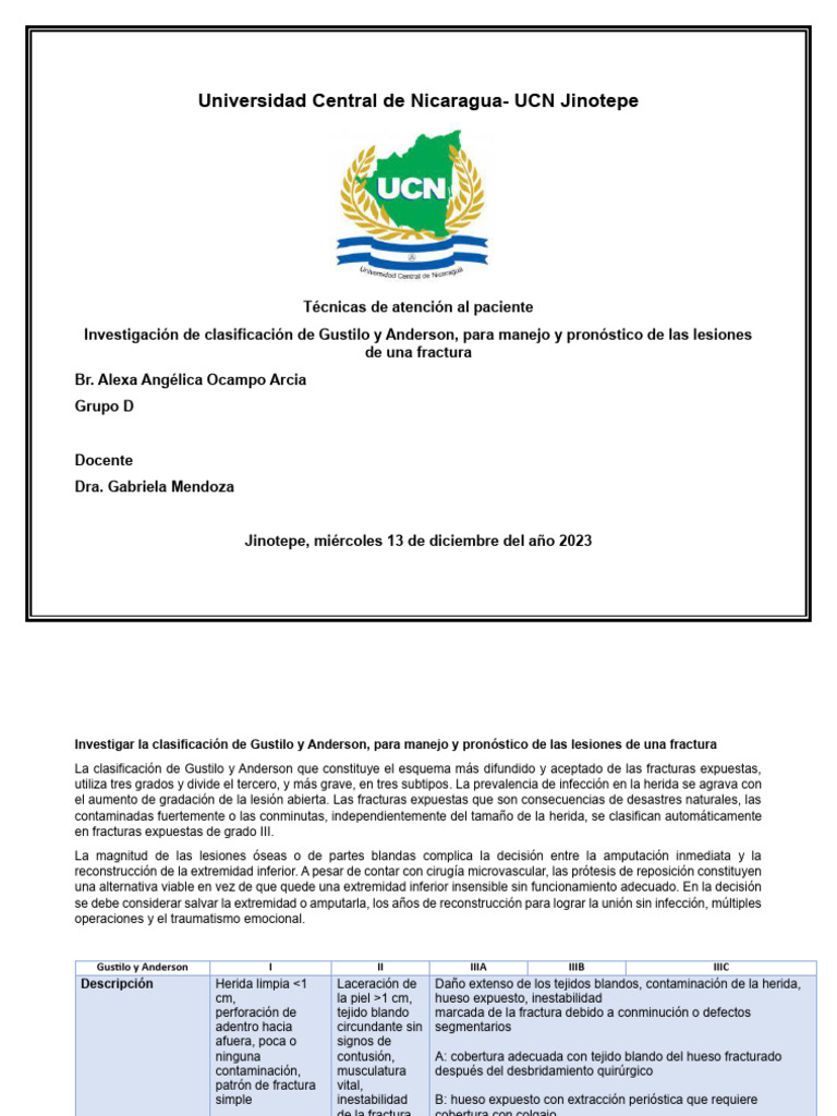 Clasificación Gustilo y Anderson en Fracturas | PDF | Herida | Lesión