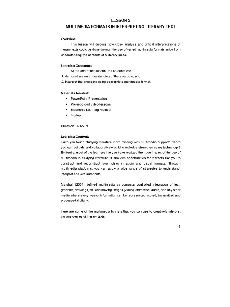 Multimedia Formats for Literary Analysis | PDF | Multimedia | Information