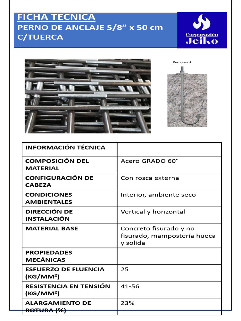 Ficha Técnica de Pernos de Anclaje 5/8” | PDF