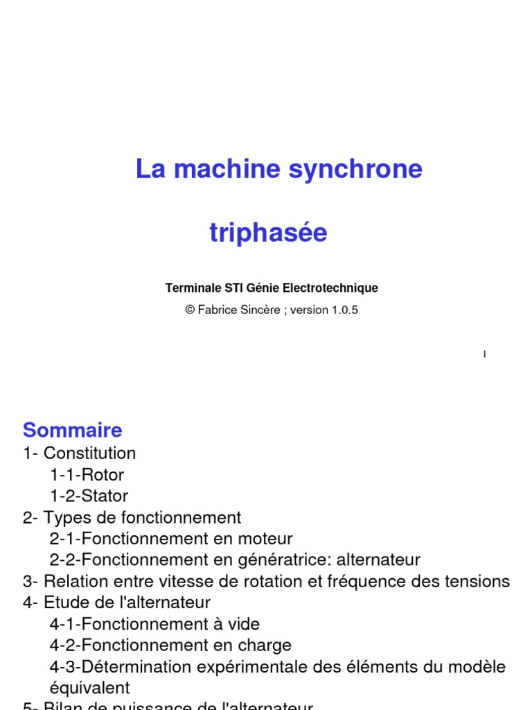 Machine synchrone triphasée en détail | PDF | Générateur électrique ...